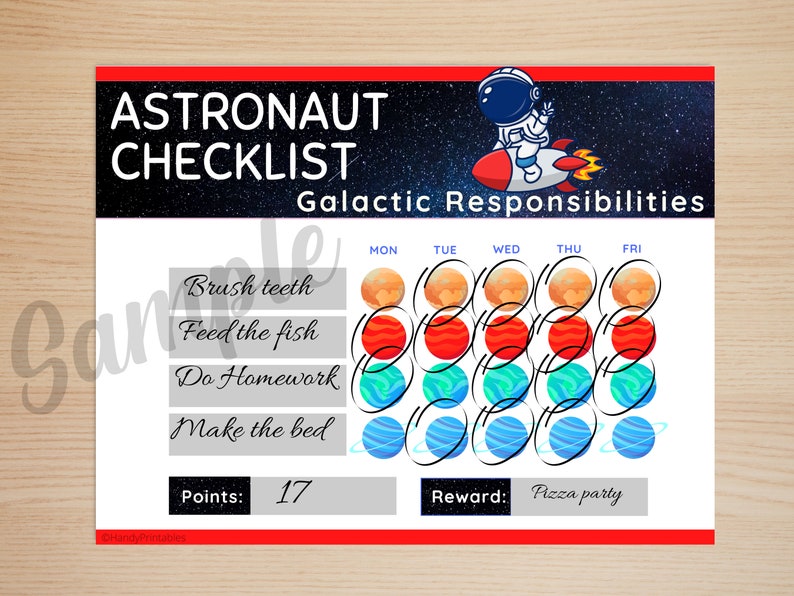 Behavior Chart for Kids, Astronaut Behavior Checklist, 5 Day Checklist ...