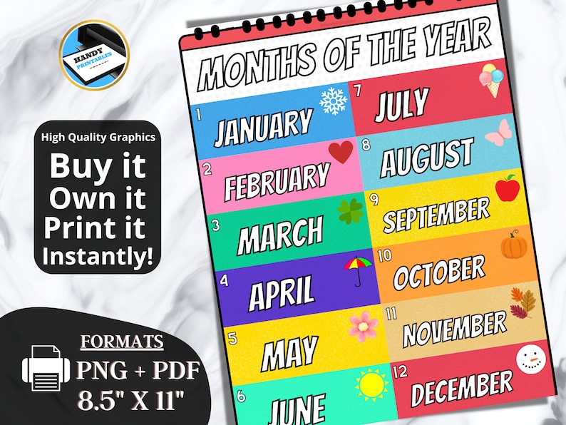 Months of the Year Printable, Clip Chart Classroom, Homeschool Learning ...