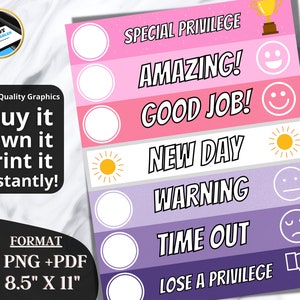 Pink Purple Gradient Behavior Chart, Printable Behavior Chart, Kids ...