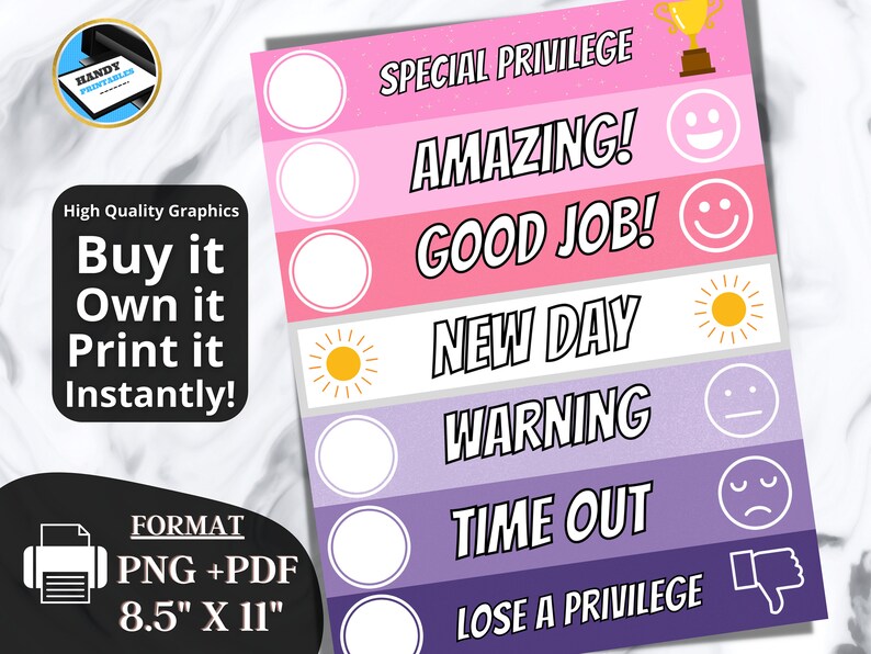 Pink Purple Gradient Behavior Chart, Printable Behavior Chart, Kids ...