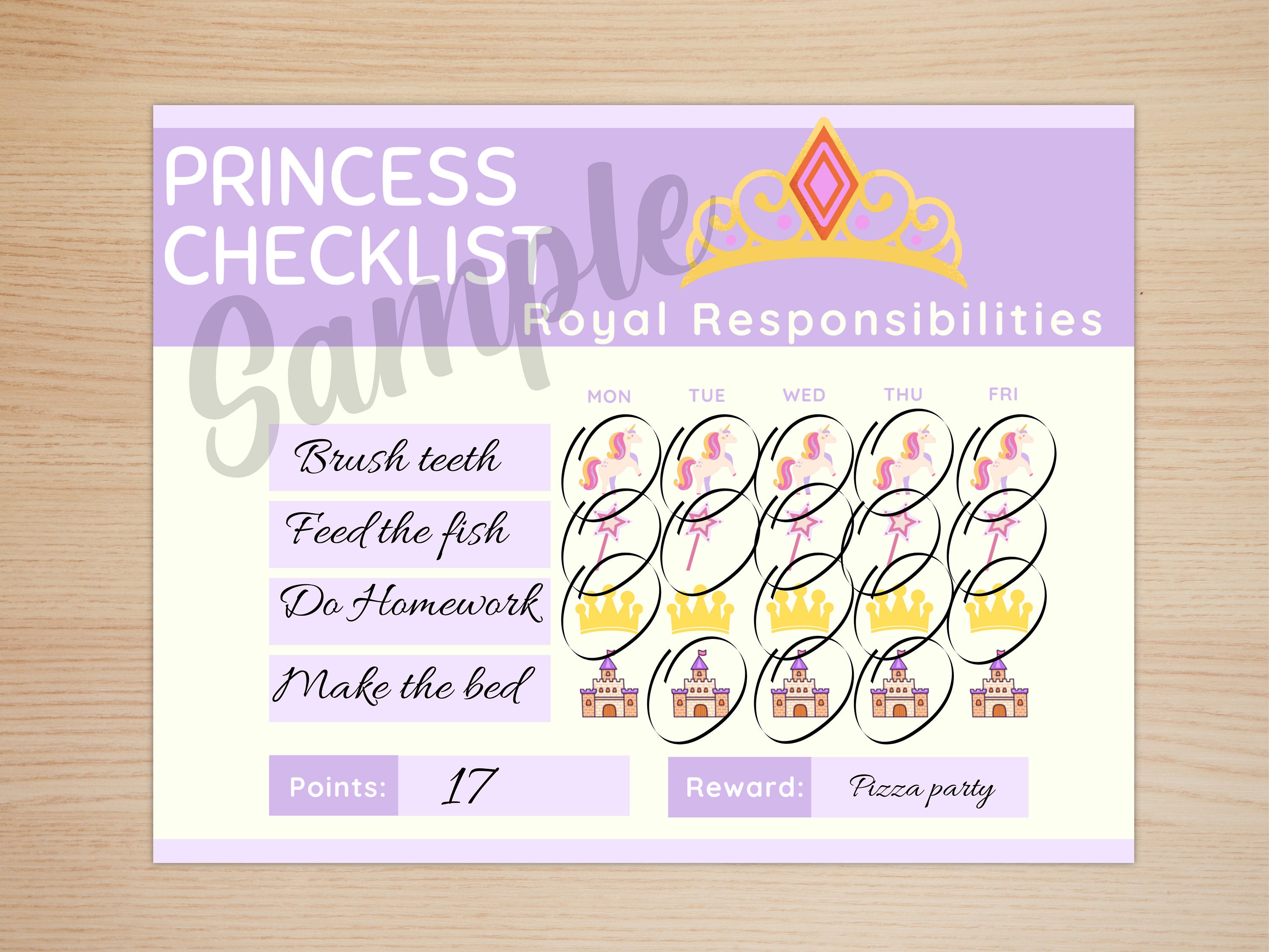 Behavior Chart for Kids, Princess 5 Day Checklist for Kids, Behavior ...