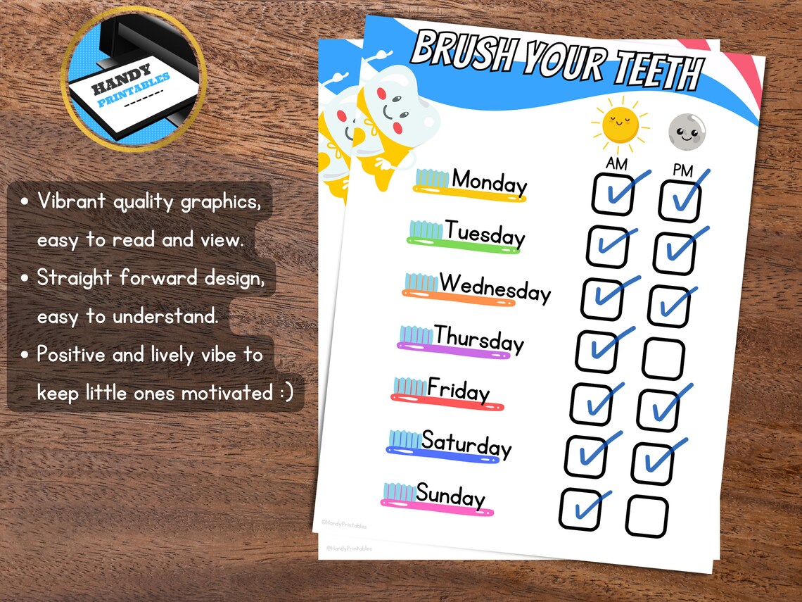 Brush Teeth Printable, Kids Brushing, Weekly Brushing Checklist, Brush ...