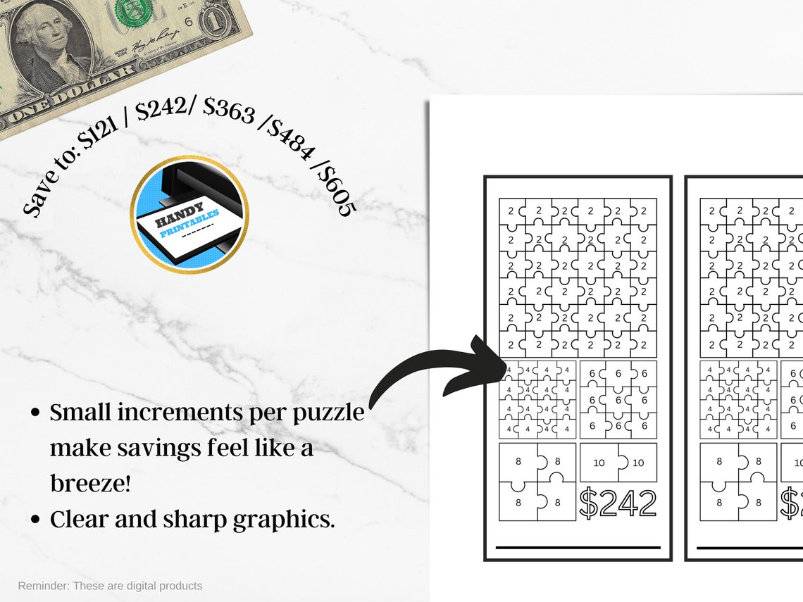 Savings Challenge Printable, A6 Savings Challenge, Puzzle Savings ...