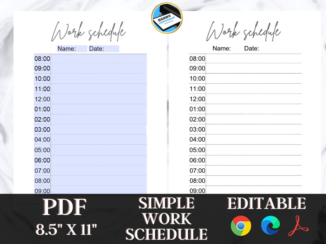 Simple Editable Work Schedule, Printable Work Schedule, PDF Schedule ...