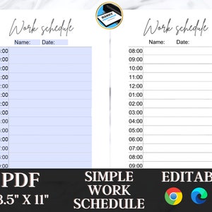 Simple Editable Work Schedule, Printable Work Schedule, PDF Schedule ...