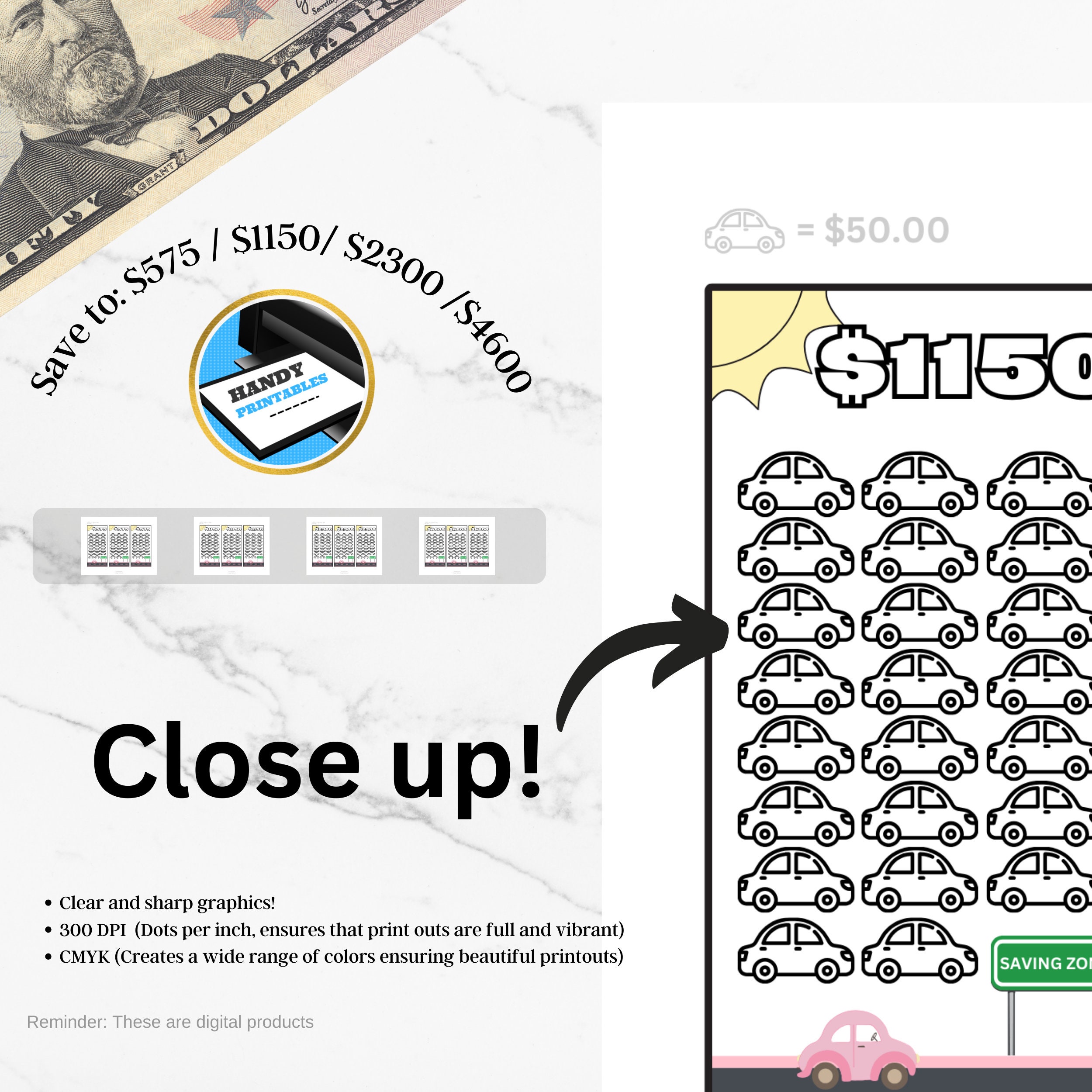 Cute Car Savings Challenge, A6 Savings, Smart Savings, Printable ...