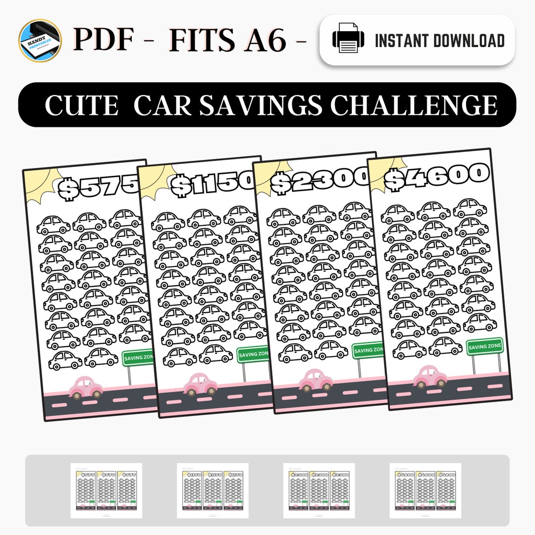 Cute Car Savings Challenge, A6 Savings, Smart Savings, Printable ...