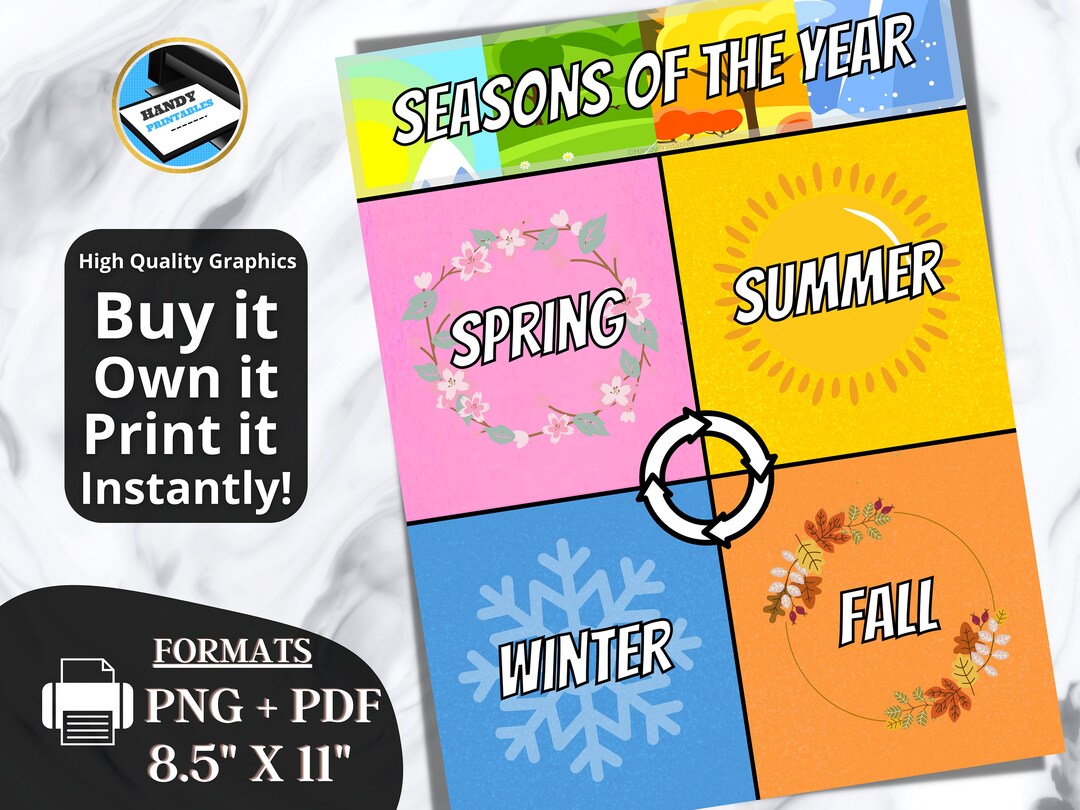Seasons Chart Printable, Clip Chart Classroom, 4 Seasons Decor for Kids ...