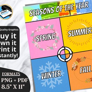 Seasons Chart Printable, Clip Chart Classroom, 4 Seasons Decor for Kids ...