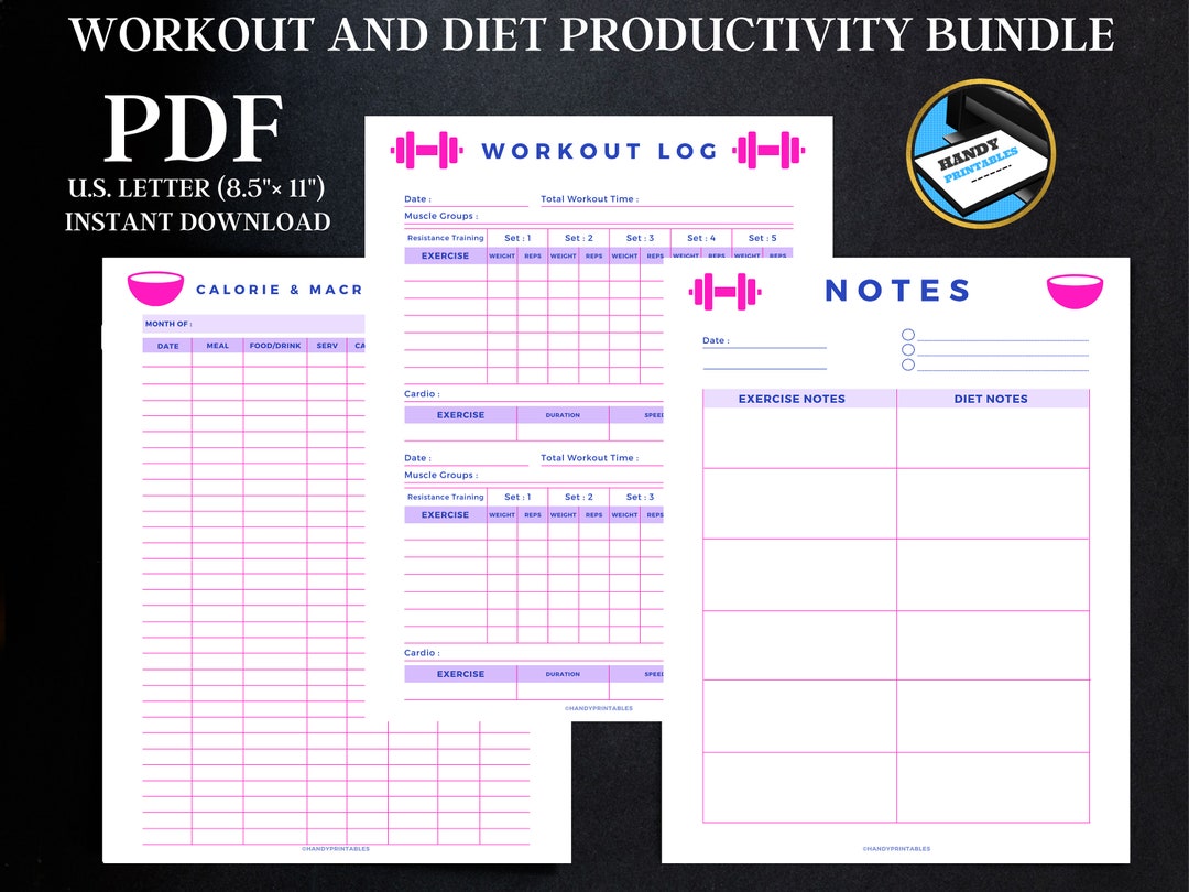Workout Tracker Printable, Meal Log, Exercise Journal, Bodybuilding ...