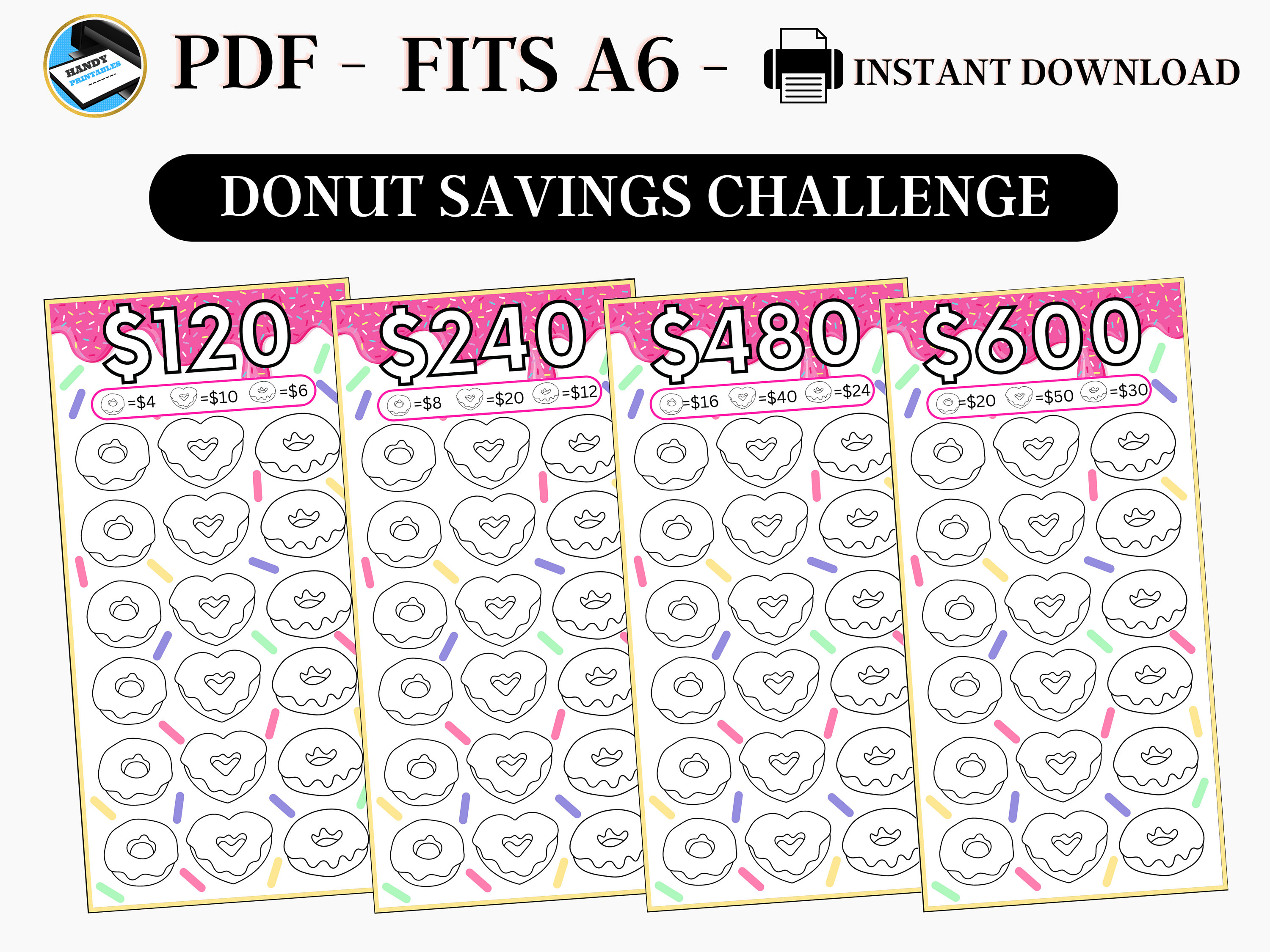 A6 Savings Challenge, Savings Challenge Printable, Donut Savings ...
