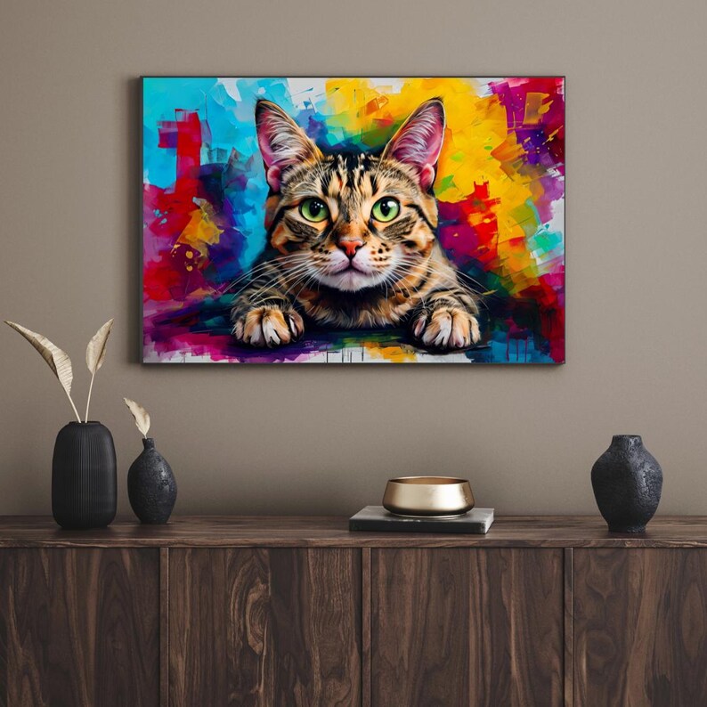 Abstract Tabby Cat Wall Art | Colorful Modern Feline Poster - Etsy ...