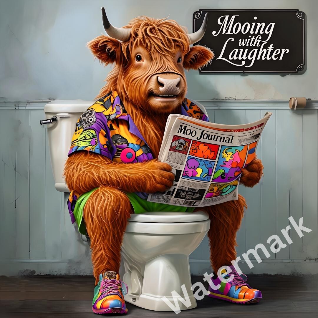 Highland Cow Bathroom Print - Funny Animal Art, Toilet Humor - Etsy