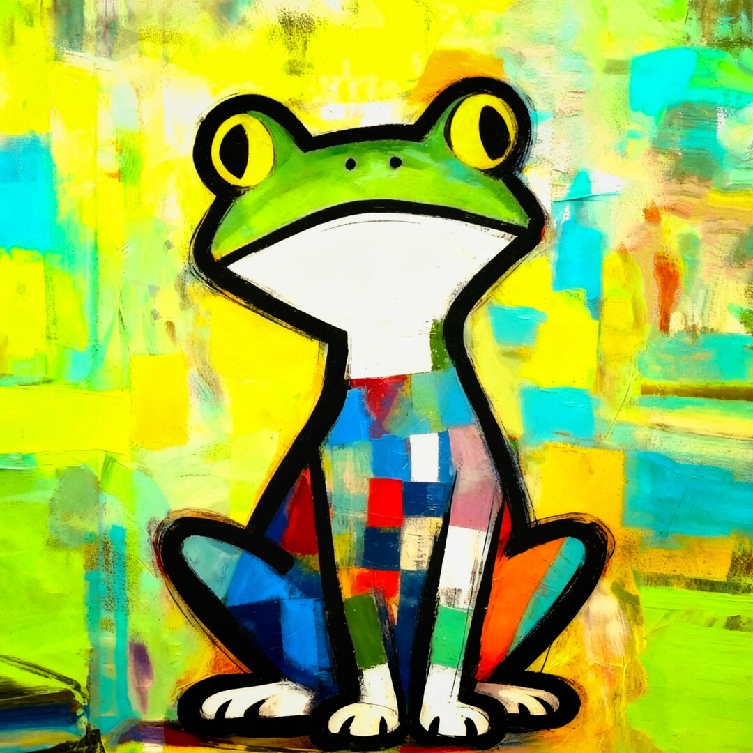 Quirky Cubism Frog Art Print | Eclectic Maximalist Wall Decor | Froggy ...