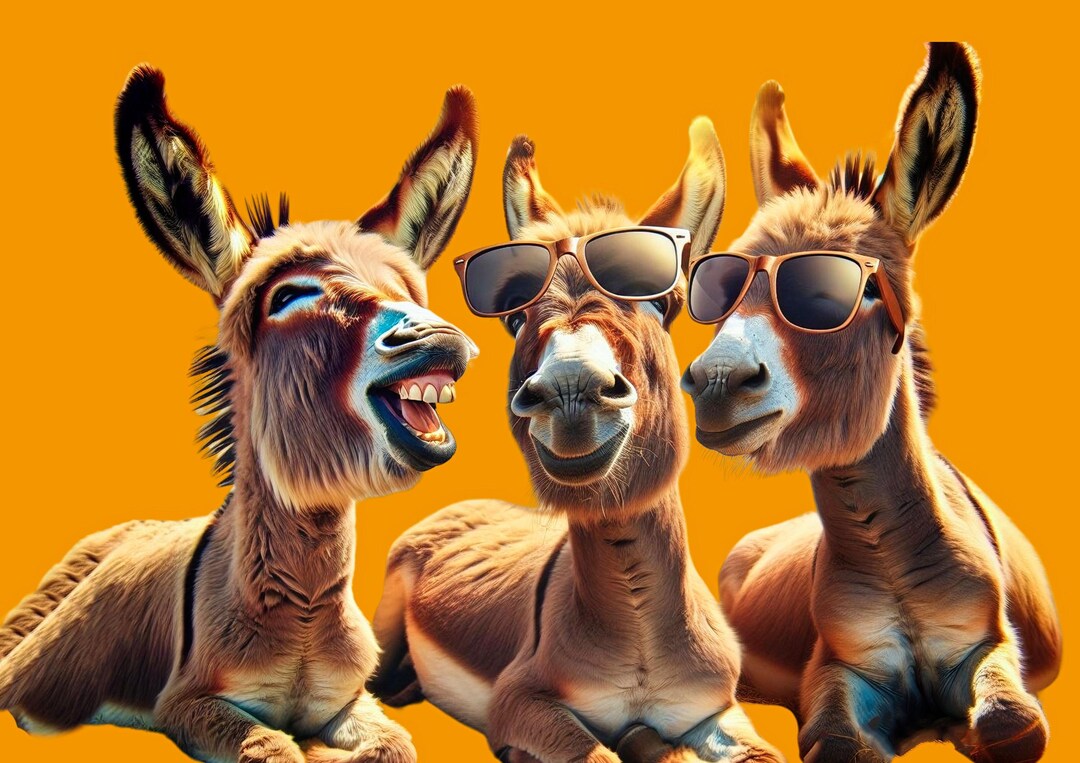 Three Donkey's Poster Print, Funky Wall Art, Animal Art Decor,nursery ...