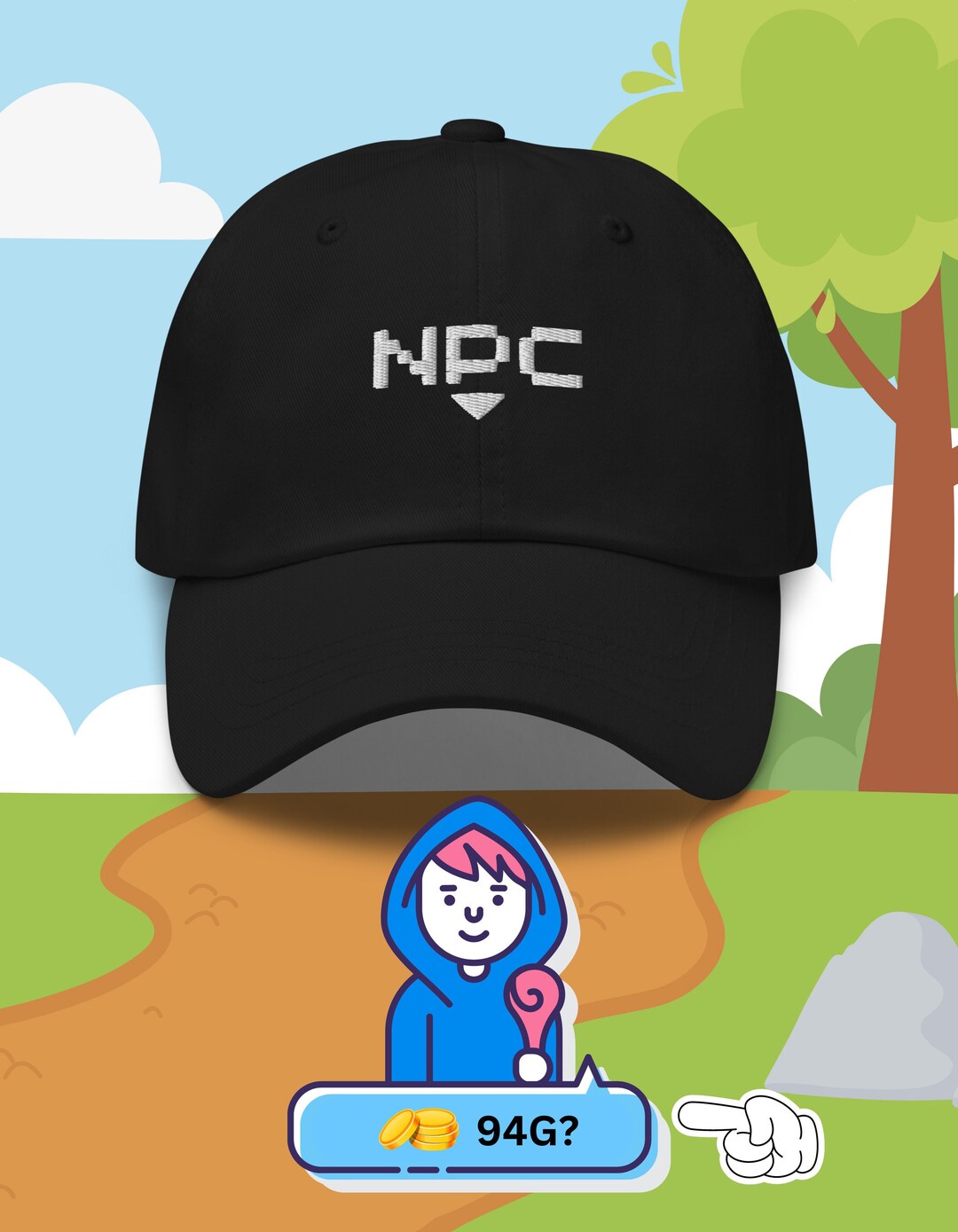 NPC Hat, Funny Video Game Cap, RPG Baseball Cap, Retro, Classic, Pixel ...