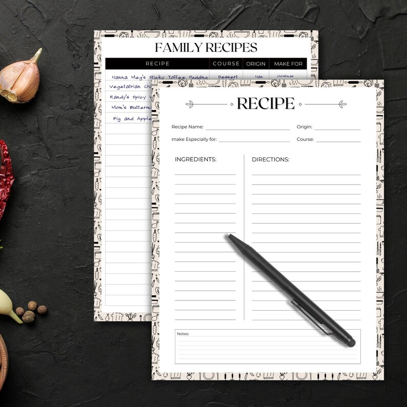 Printable Family Recipe Book Pages: DIY Recipe Binder (digital Download ...