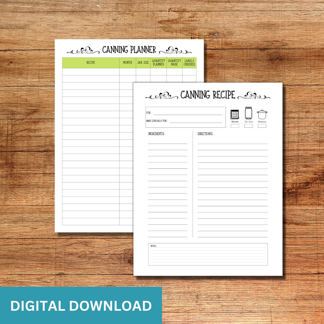 Canning Planner Template: Printable Recipe & Planning Sheets (digital ...