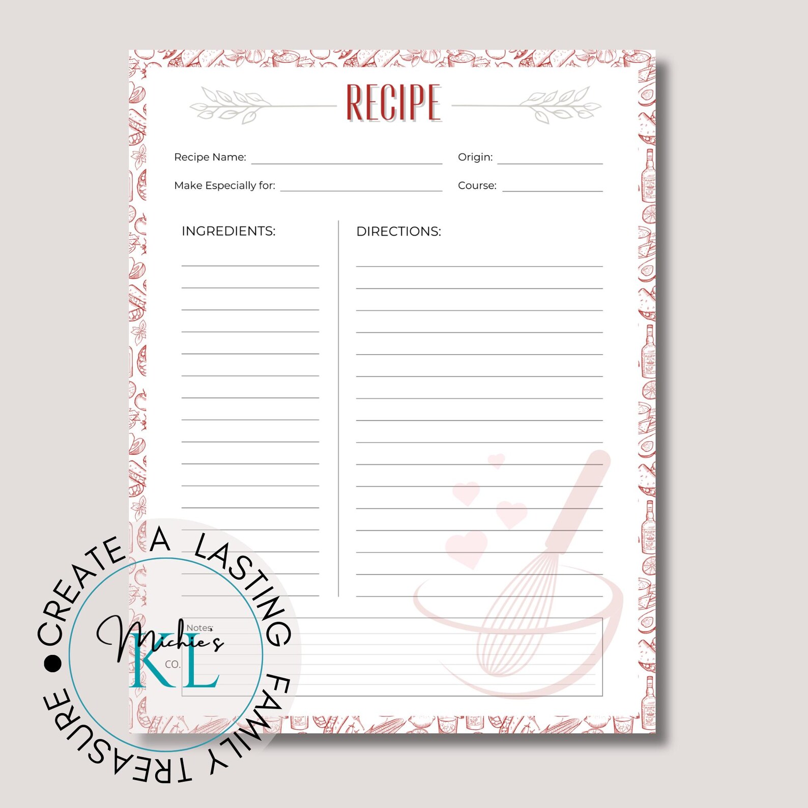 Printable Family Recipe Book Pages: DIY Recipe Binder (digital Download ...