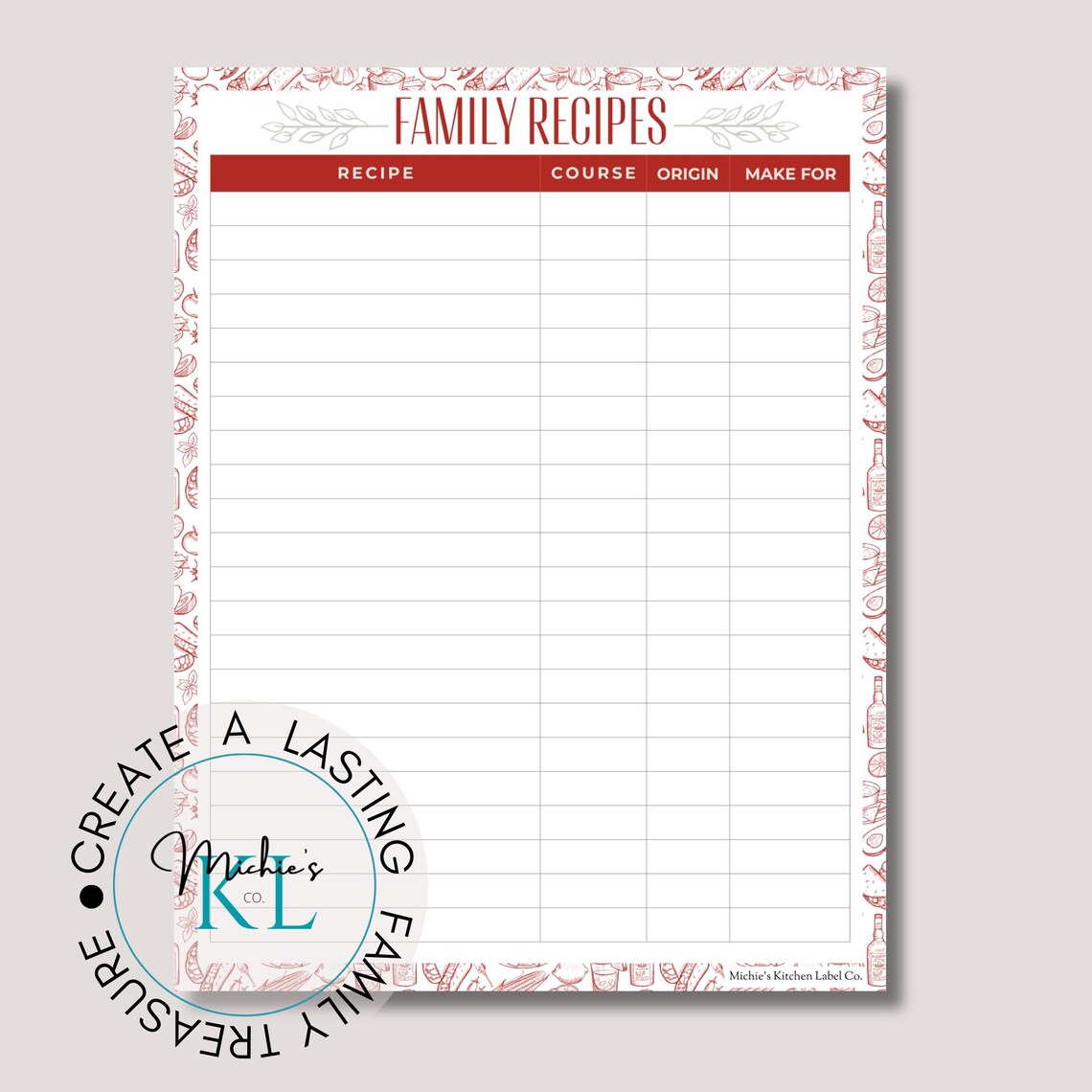 Printable Family Recipe Book Pages: DIY Recipe Binder (digital Download ...