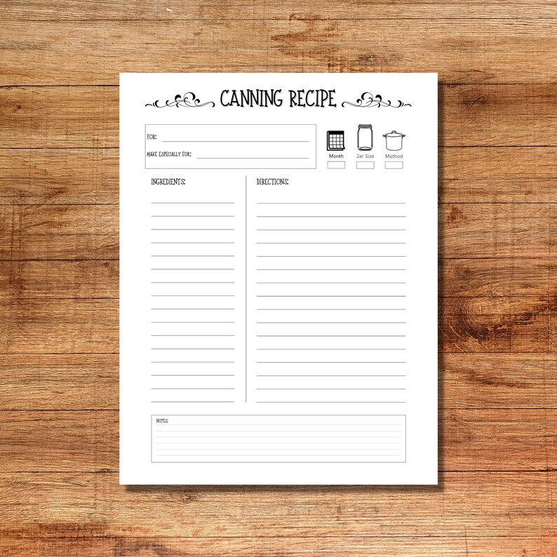 Canning Planner Template: Printable Recipe & Planning Sheets (digital ...