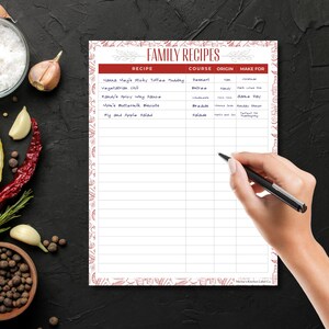 Family Recipe Book - Printable Download Recipe Pages and Recipe Index ...