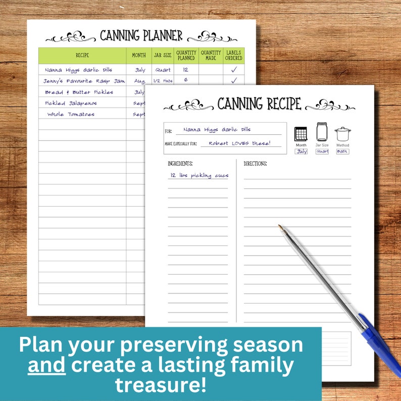 Canning Planner Template: Printable Recipe & Planning Sheets (digital ...