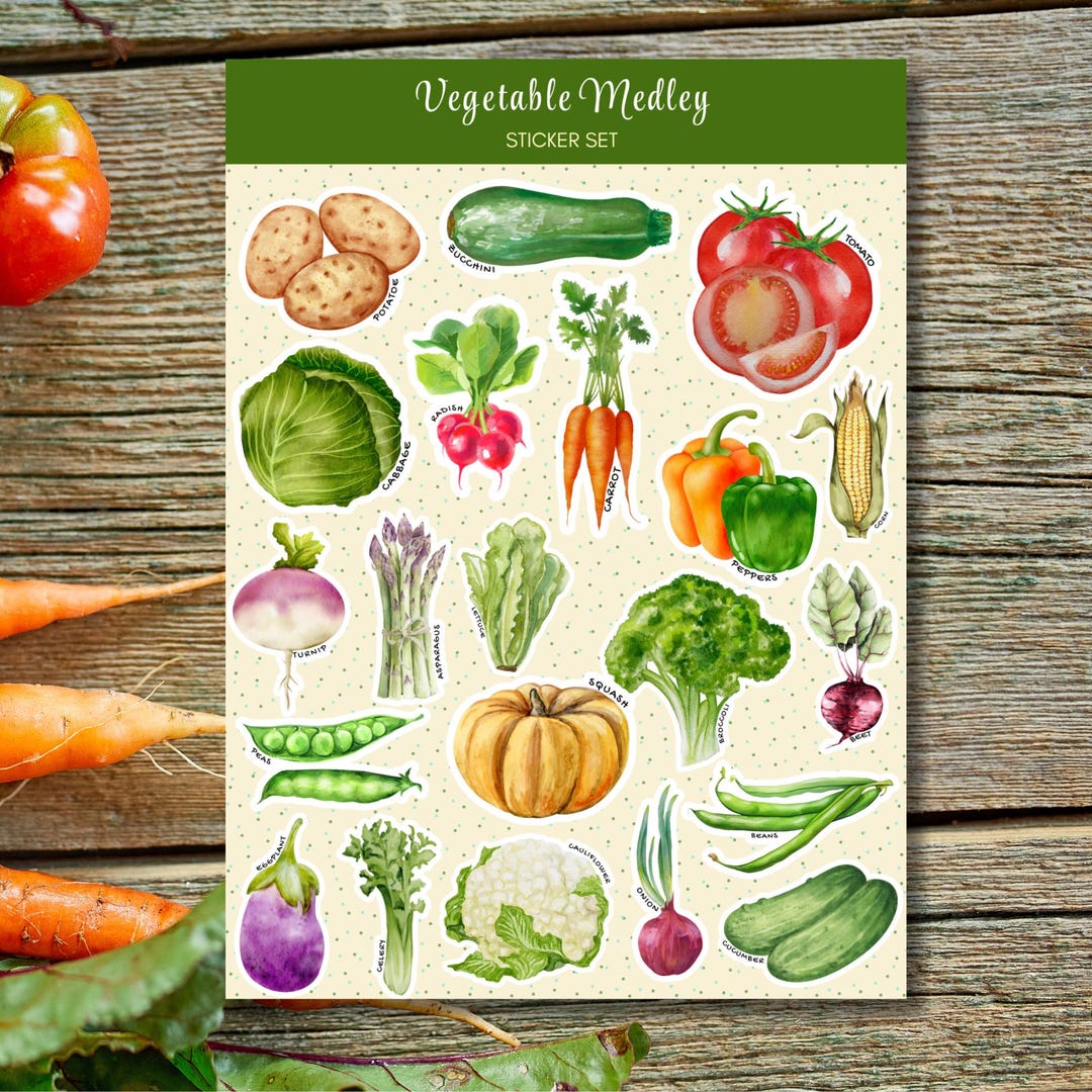 Vegetable Garden Sticker Sheet: Waterproof Vinyl Stickers for ...