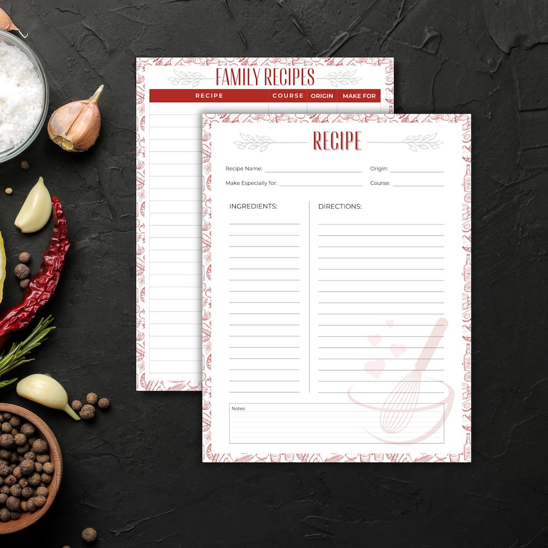 Printable Family Recipe Book Pages: DIY Recipe Binder (digital Download ...