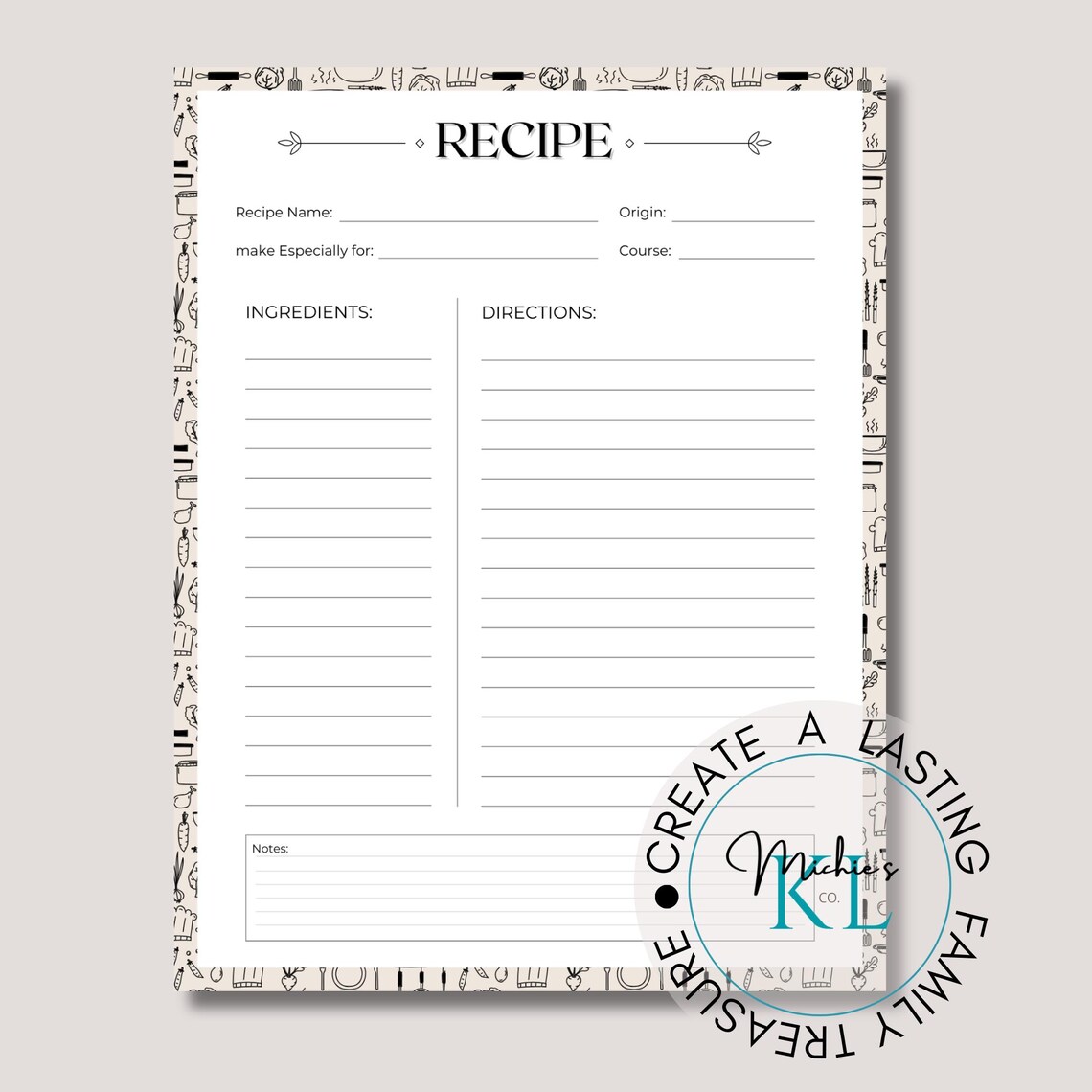 Printable Family Recipe Book Pages: DIY Recipe Binder (digital Download ...