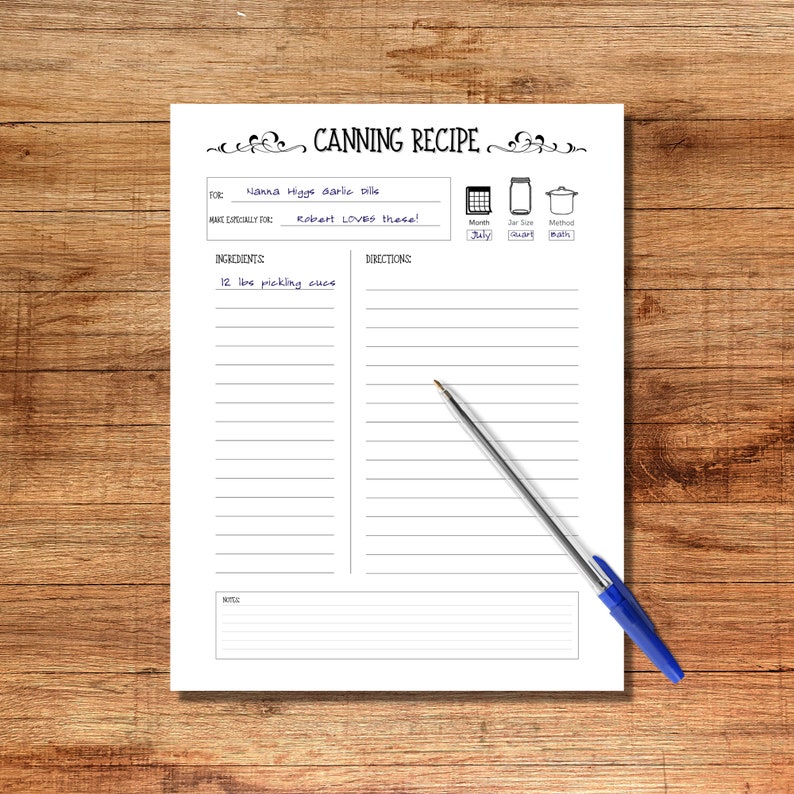 Canning Planner Template: Printable Recipe & Planning Sheets (digital ...