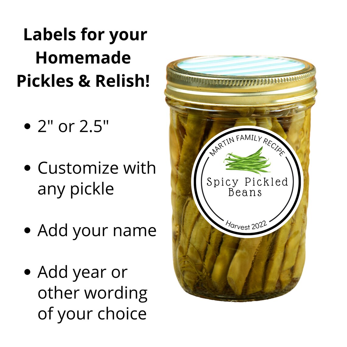 Pickled Bean Labels Custom Kitchen Stickers for Homemade - Etsy