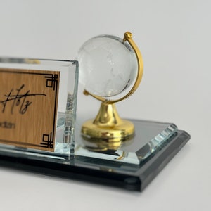 Custom Medical Doctor Desk Name Plate With Logo and Globe, Black Glass ...