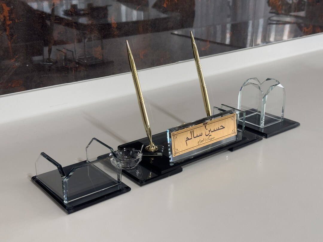 Personalized Luxury Office Desk Set Organizerclear Glass Desk Name ...