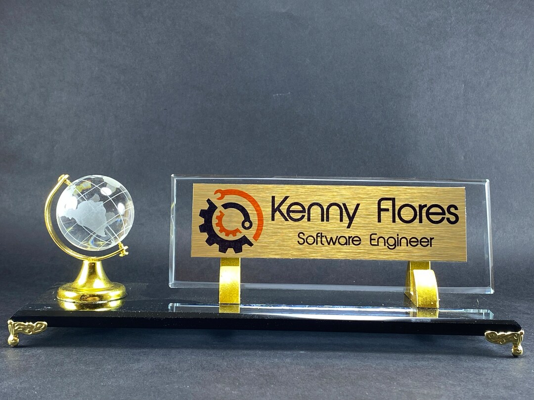 Custom Engineer Desk Name Plate With Logo in Crystal Globecustom Civil ...