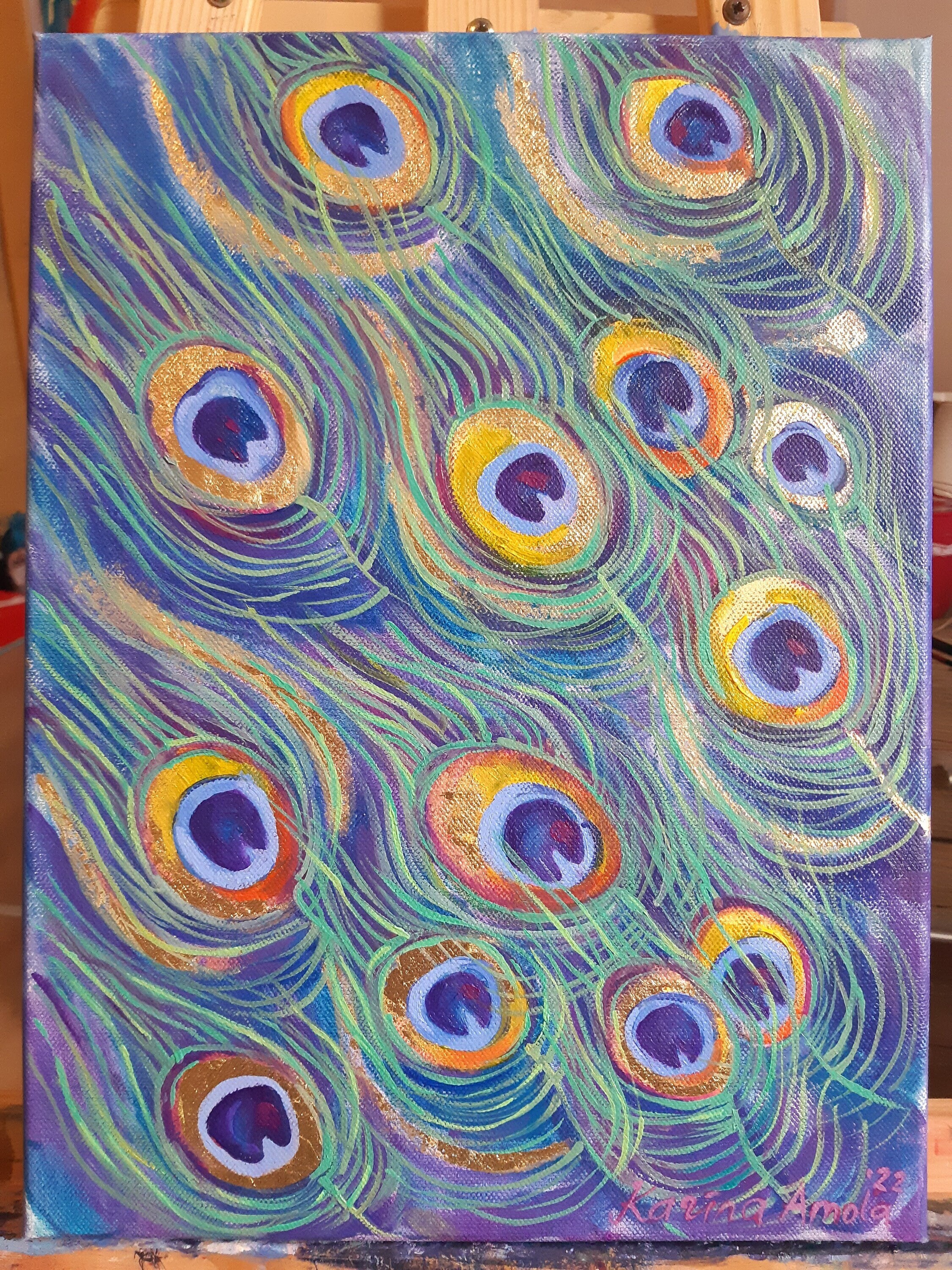 Peacock Feathers Original Painting Oil Painting Gold Leaf Canvas Wall ...