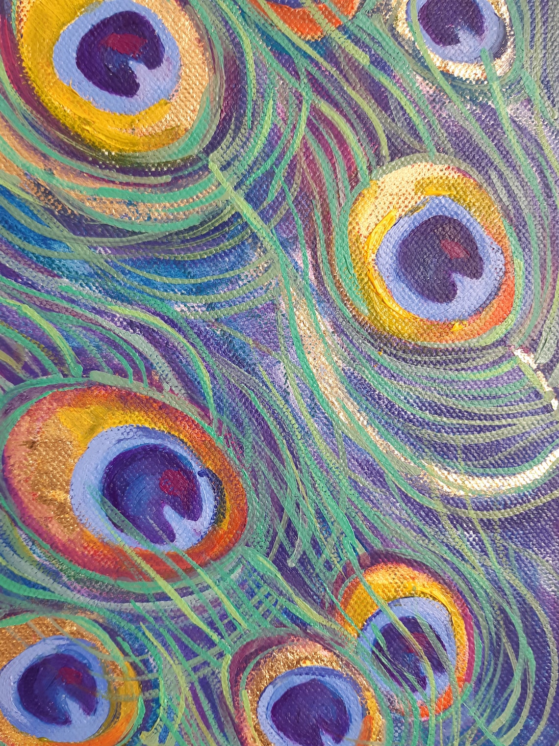 Peacock Feathers Original Painting Oil Painting Gold Leaf Canvas Wall ...