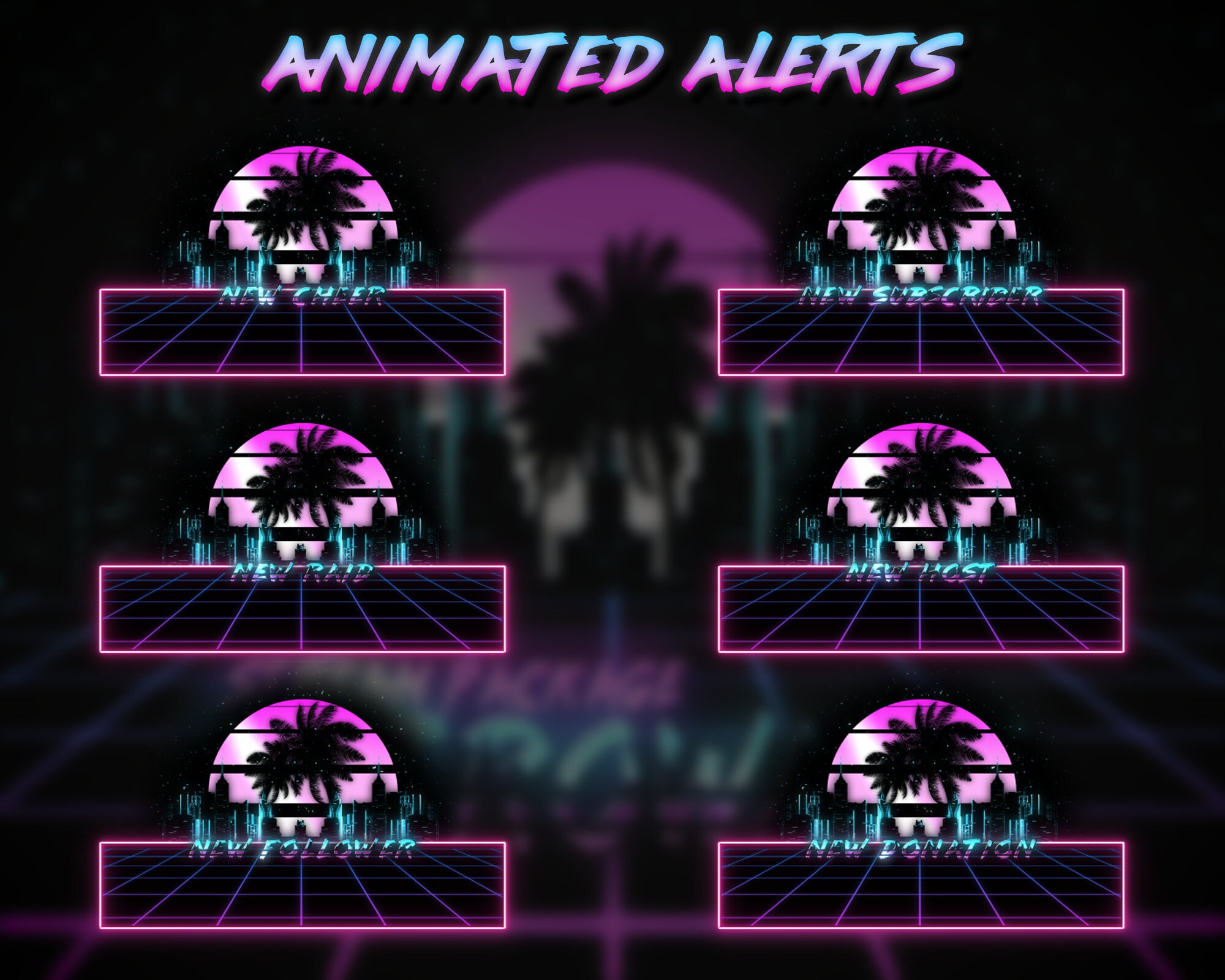 Animated Retrowave Stream Overlay Package - Screens, Webcam, Alerts ...