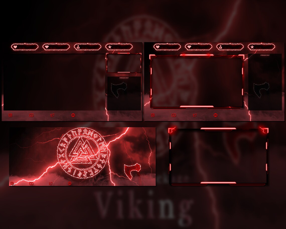 Animated Viking / Red Lightning Twitch Overlay Package - Screens ...