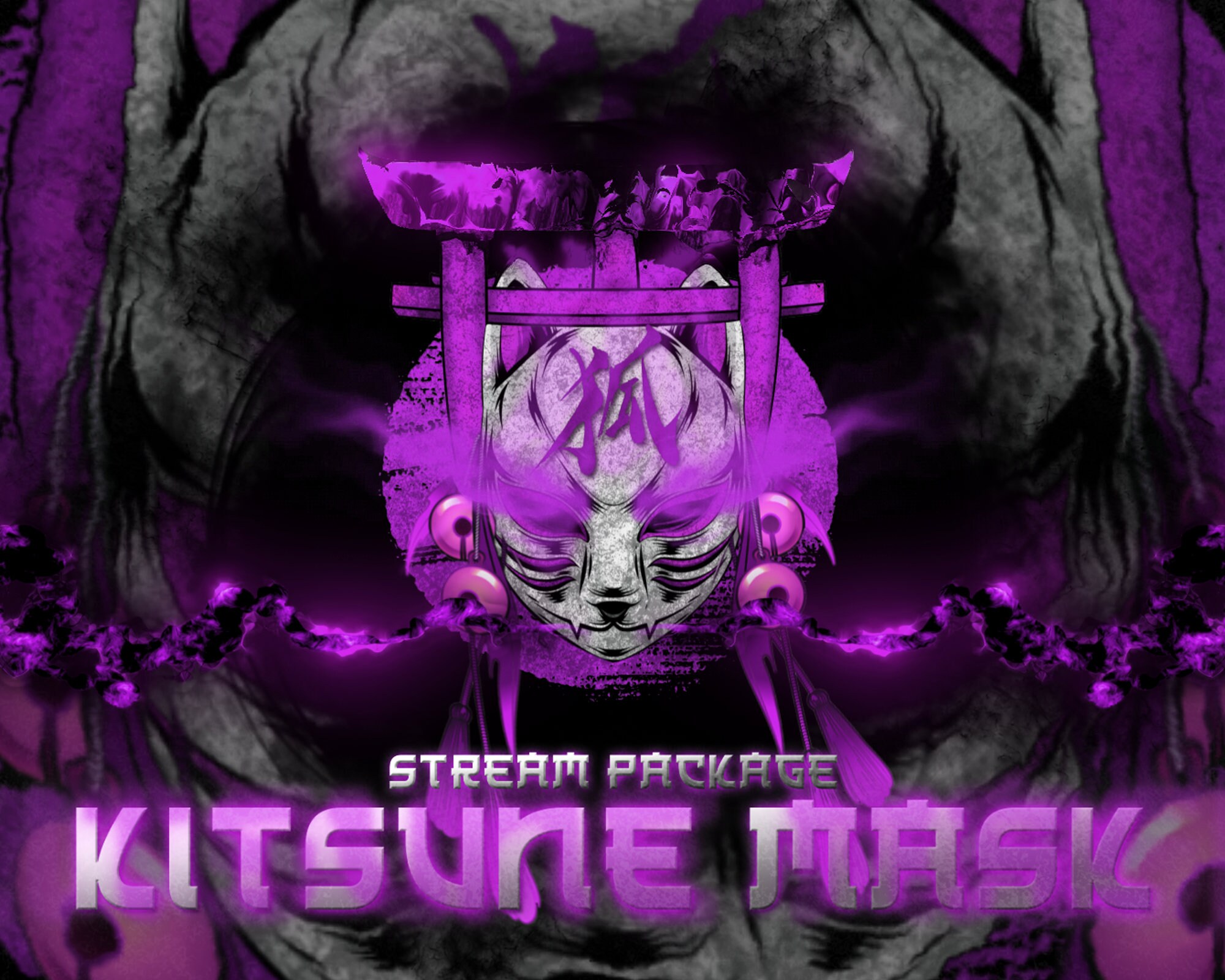 Kitsune Mask Animated Twitch Overlay Package Japan Purple Theme screens ...