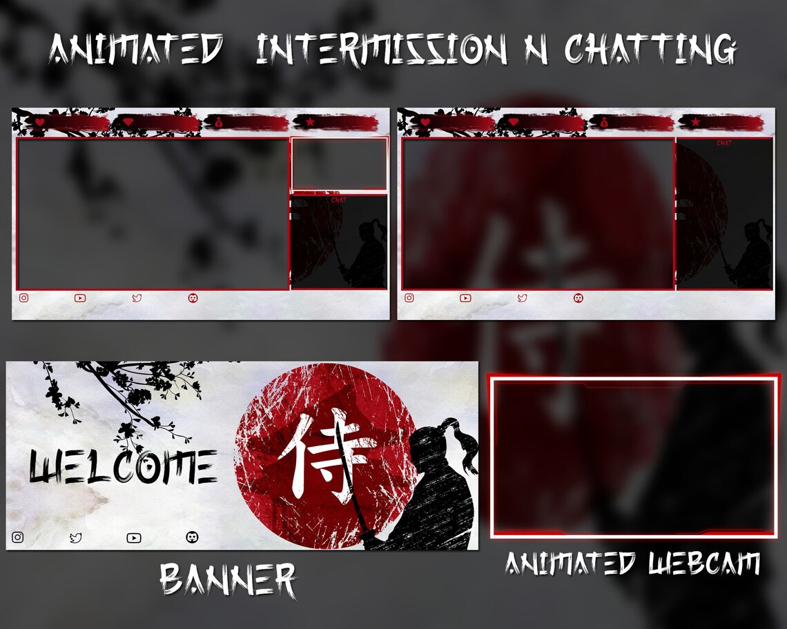 Animated Japanese Stream Overlay Package - Samurai Themed - Screens ...