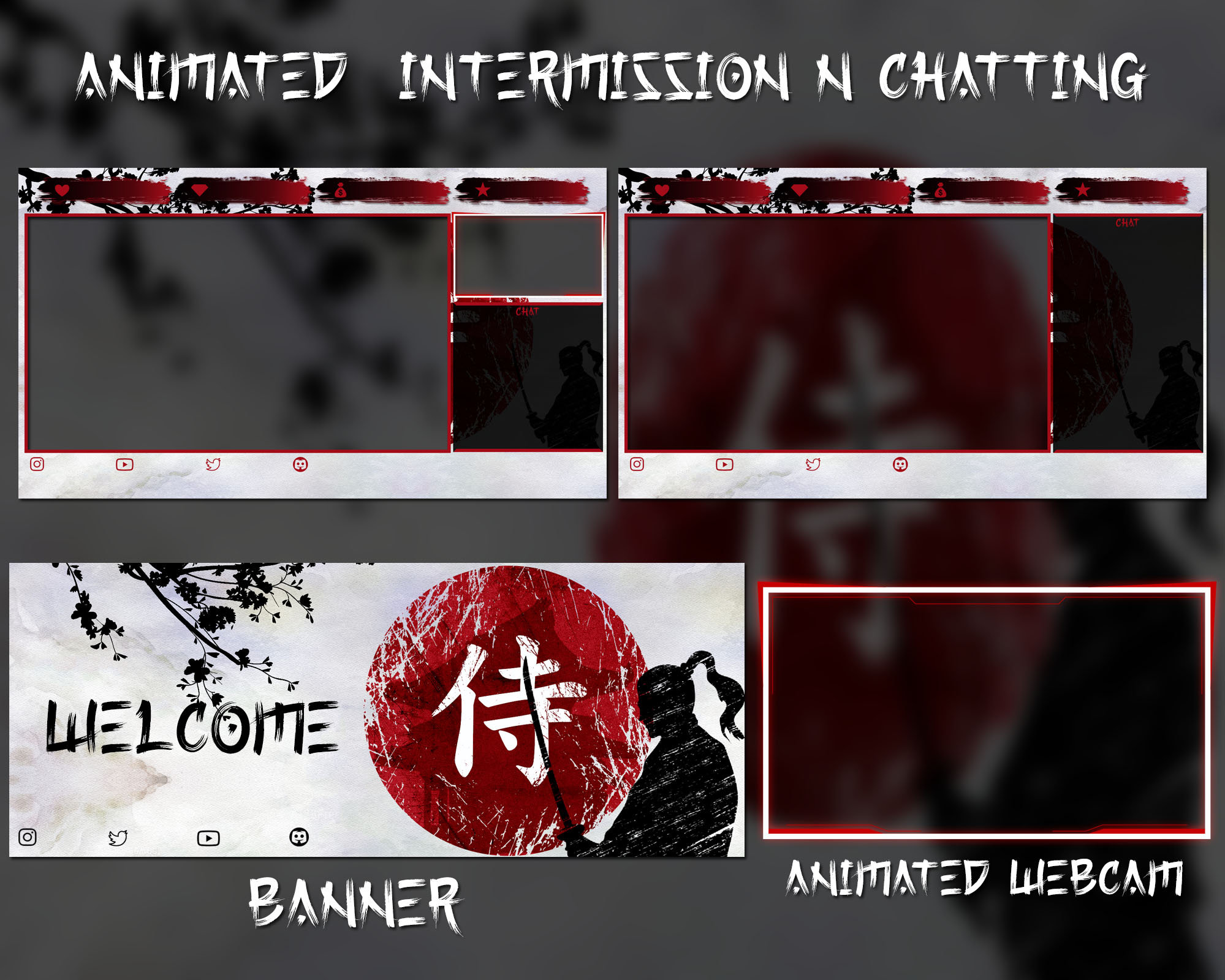 Animated Japanese Stream Overlay Package - Samurai Themed - Screens ...