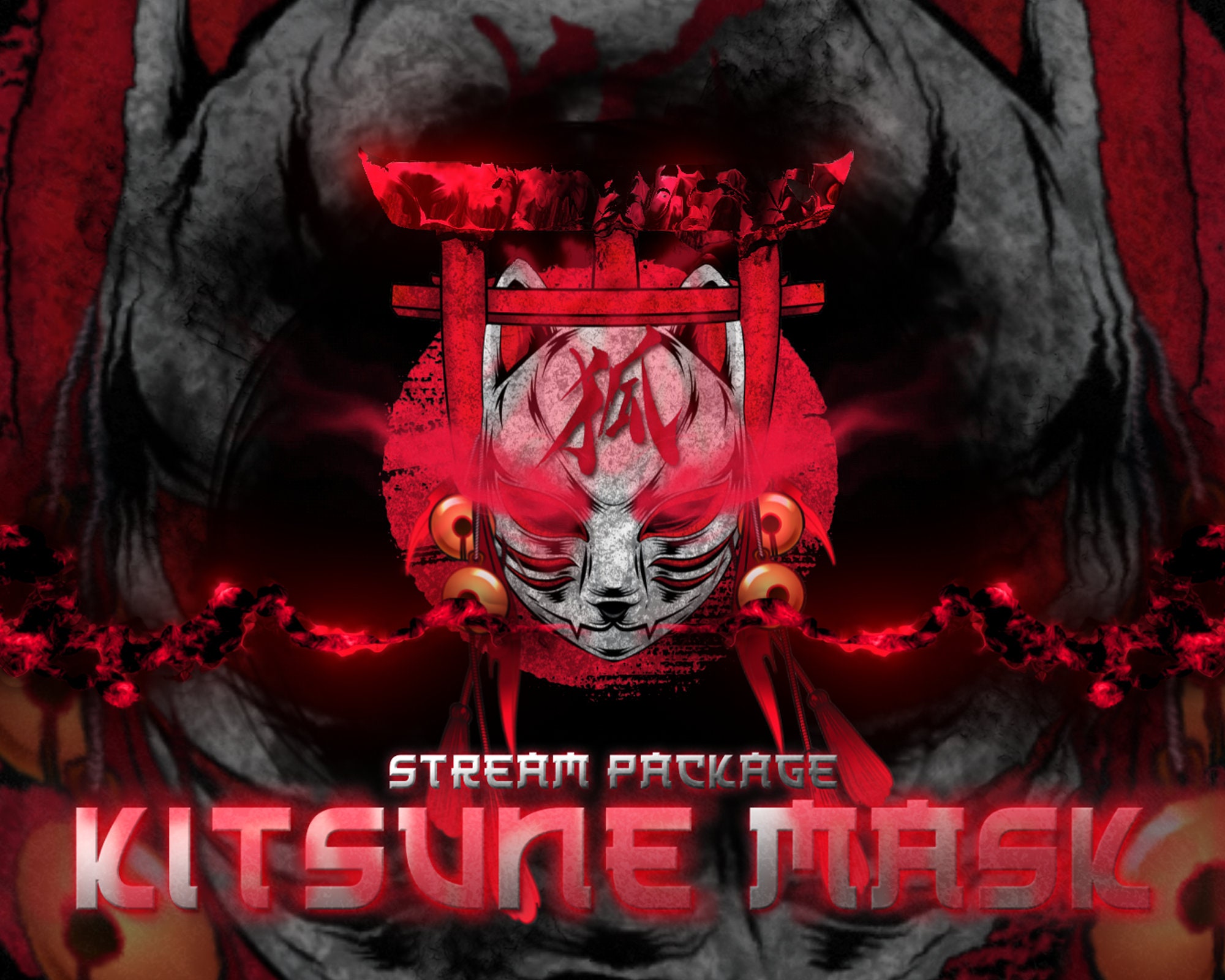 Kitsune Mask Animated Twitch Overlay Package | Japan Horror Theme ...