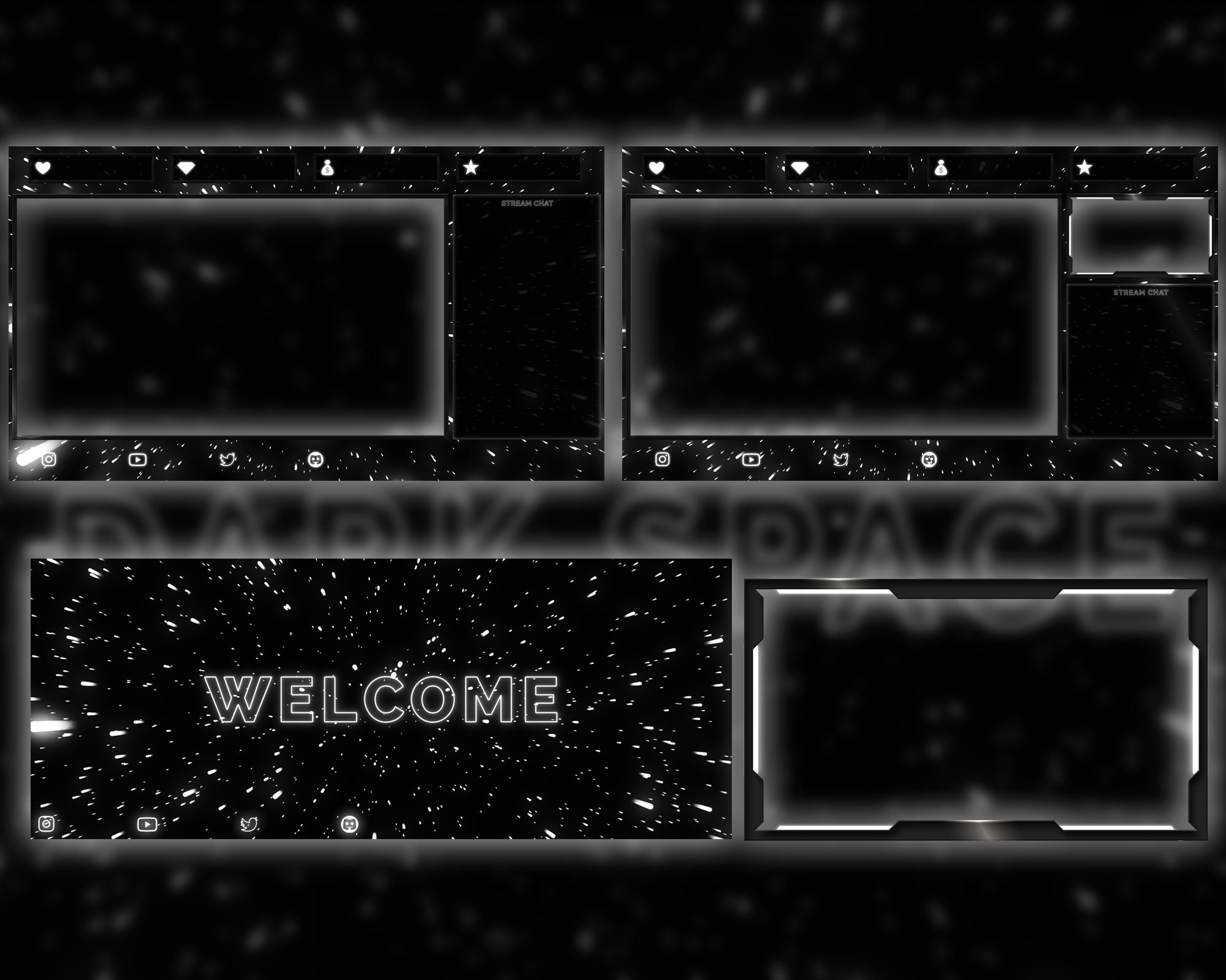 Dark Space Animated Stream Overlay Package | Screens, Alerts, Webcam ...