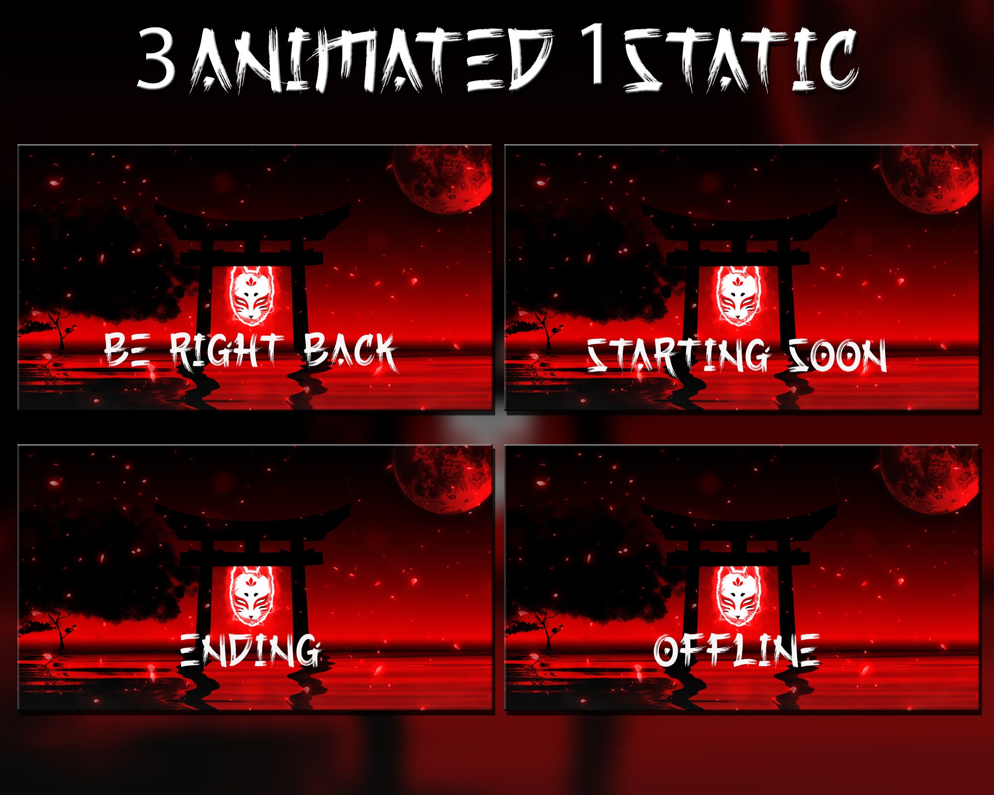 Animated Japanese Stream Overlay Package Kitsune Mask Themed Screens ...