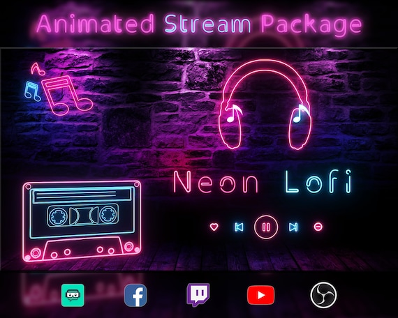 Lofi / Neon Animated Stream Overlay Package Retro Chill - Etsy