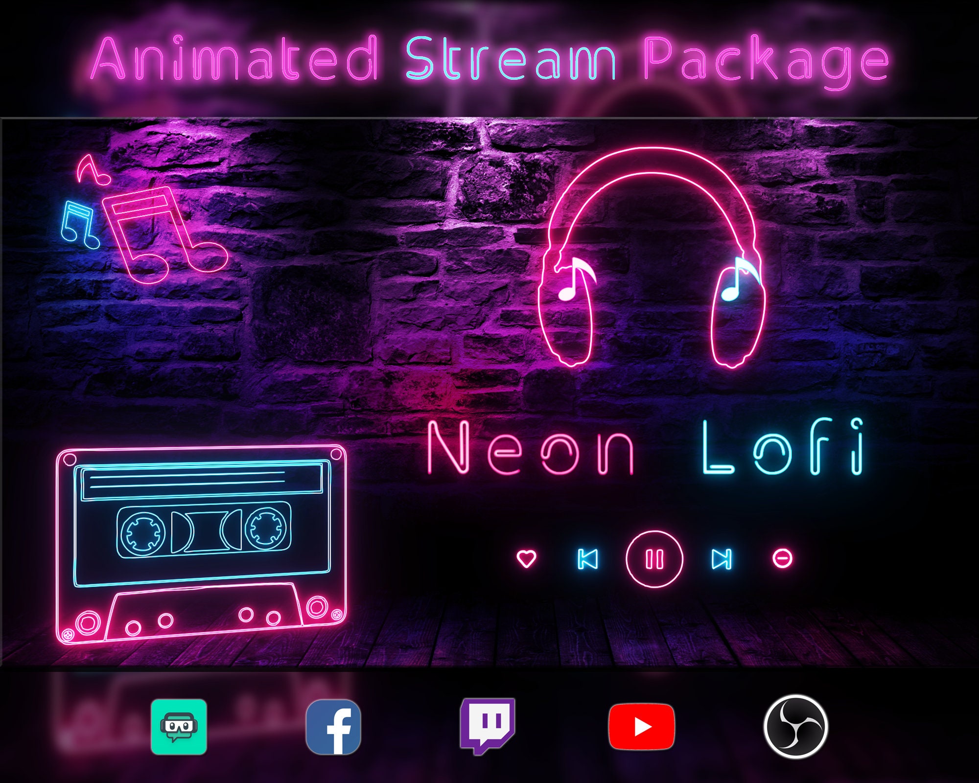 Lofi / Neon Animated Stream Overlay Package Retro Chill - Etsy