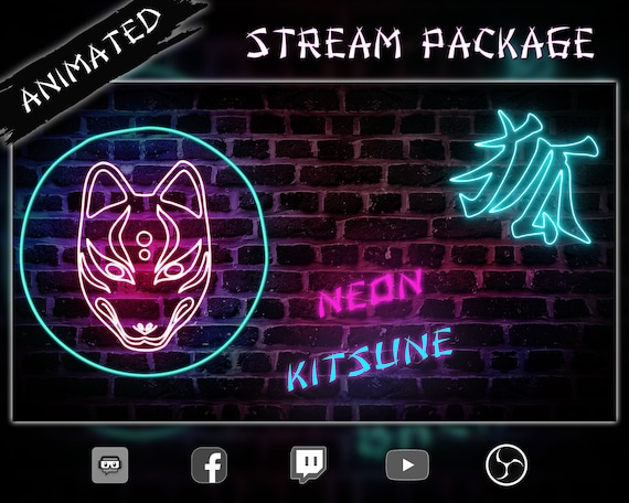 Animated Japanese Neon Stream Overlay Package Kitsune Themed - Etsy