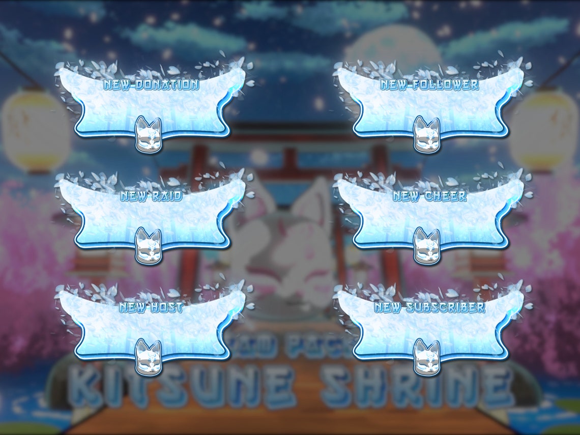 Kawaii Japanese Kitsune Mask Animated Twitch Overlay Package Cute Japan ...