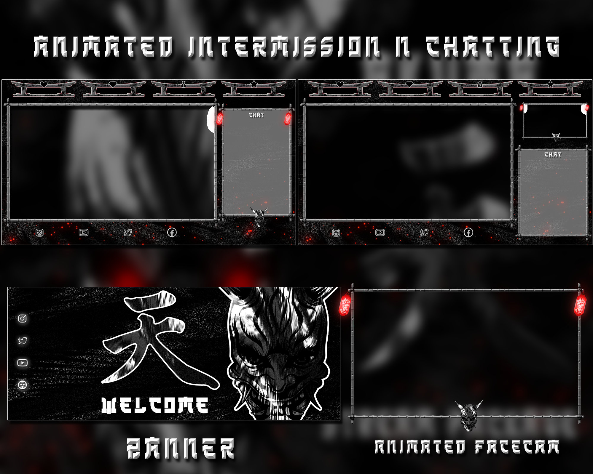 Animated Akuma / Oni Stream Overlay Package - Dark Themed - Screens ...